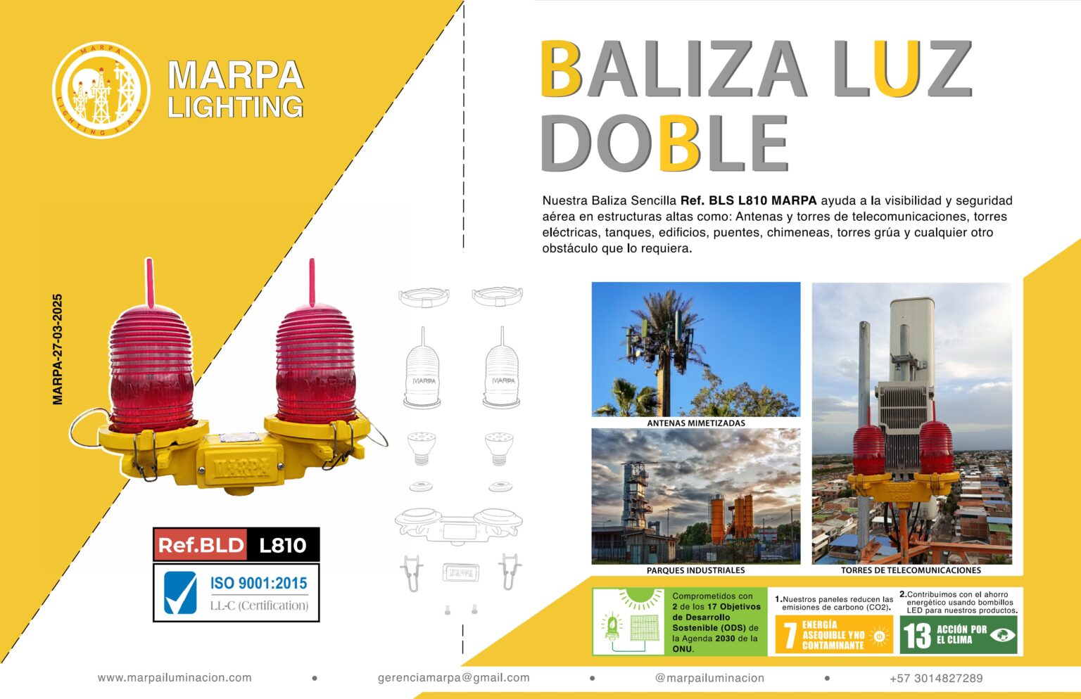 BALIZA LUZ DE OBSTRUCCIÓN DOBLE L810 - MARPA LIGHTING S.A.S